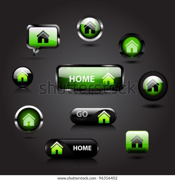 Vector Set Glossy Green Home Buttons Stock Vector (Royalty Free ...