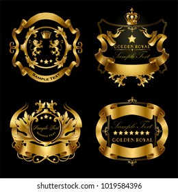 Golden Royal Stickers Crowns Shields Ribbons Stock Illustration 1211915185
