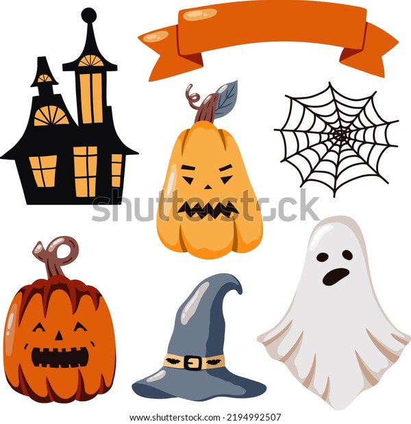 Vector Set Halloween Clipart Pumpkins Spider Stock Vector (Royalty Free ...