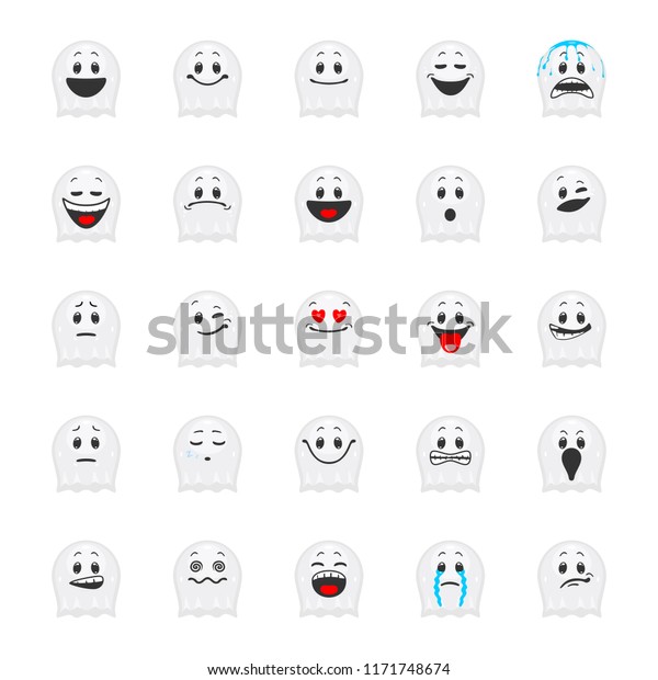 Vector Set Halloween Emoticons Collection Ghosts Stock Vector (Royalty ...