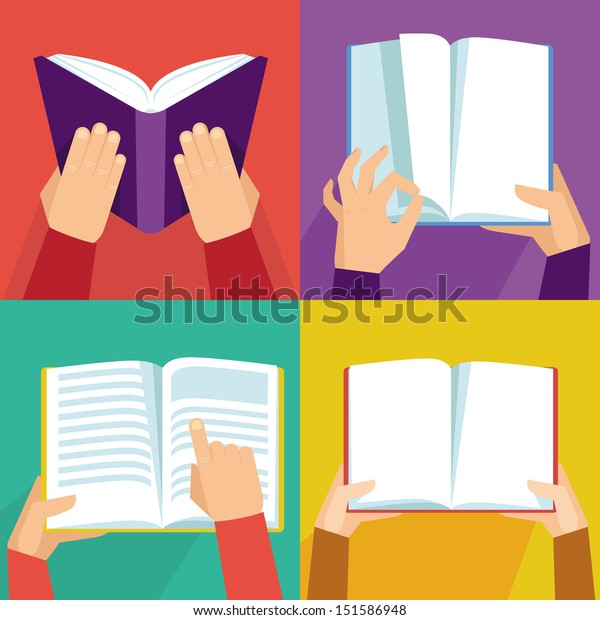 Conjunto de vectores de libros de mano - iconos en estilo retro plano