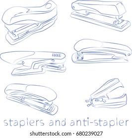 Vector Set Handdrawn Staplers Isolated On Stock Vector (Royalty Free ...