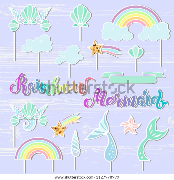 Vector Set Handwritten Lettering Mermaid Rainbow Stock Vector (Royalty ...