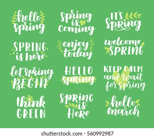 Vector Set Handwritten Spring Brush Lettering Stock Vector (Royalty ...