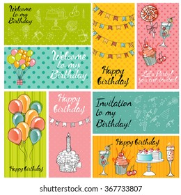 Vector Set Happy Birthday Cards Design: vector de stock (libre de ...