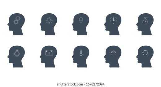 Vector Set Heads Thought Symbols On Stock Vector (Royalty Free ...