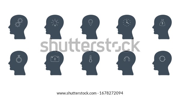 Vector Set Heads Thought Symbols On Stock Vector (Royalty Free ...