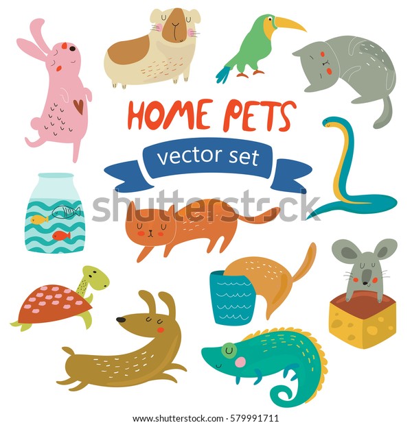 Vector Set Home Pets Cute Animals Stock Vector (Royalty Free) 579991711 ...