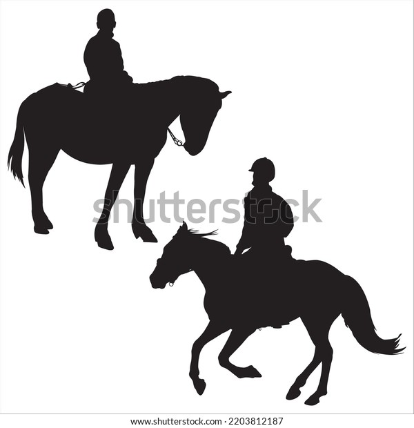 Vector Set Horseman Horse Silhouettes Illustration Stock Vector ...