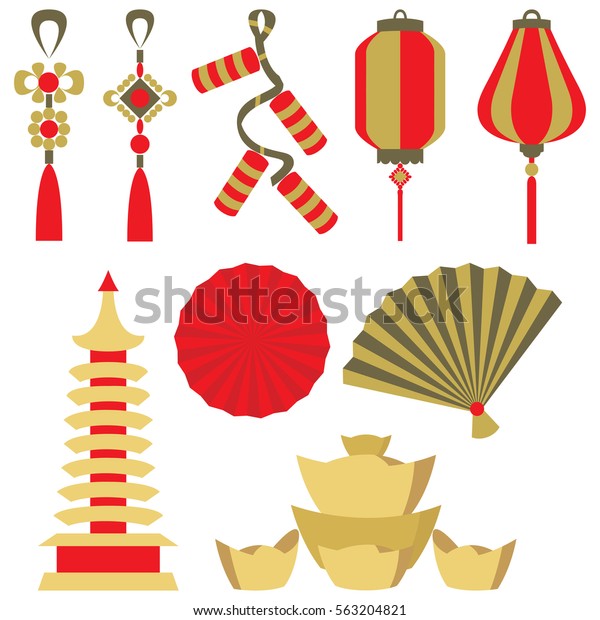 Vector Set Illustration Chinese Gold Red Stock Vector (Royalty Free ...