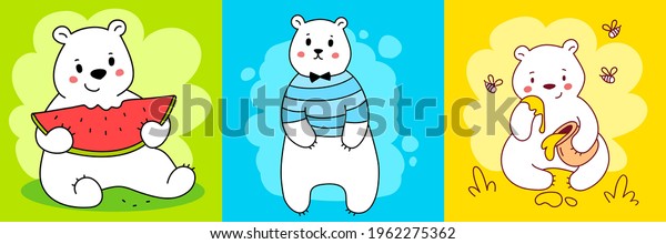 Vector Set Illustration Cute Happy Line Stock Vector (Royalty Free ...