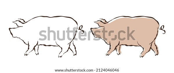 Vector Set Illustration Pig Hand Drawing Stock Vector (Royalty Free ...
