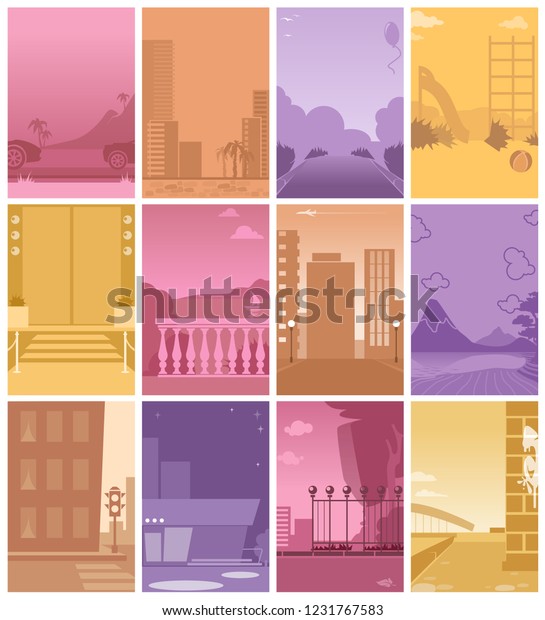 Vector Set Illustration Street Backgrounds Park Stock Vector (Royalty ...