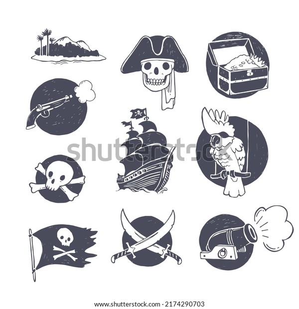 Vector Set Illustrations Pirate Symbols Hand Stock Vector (Royalty Free ...