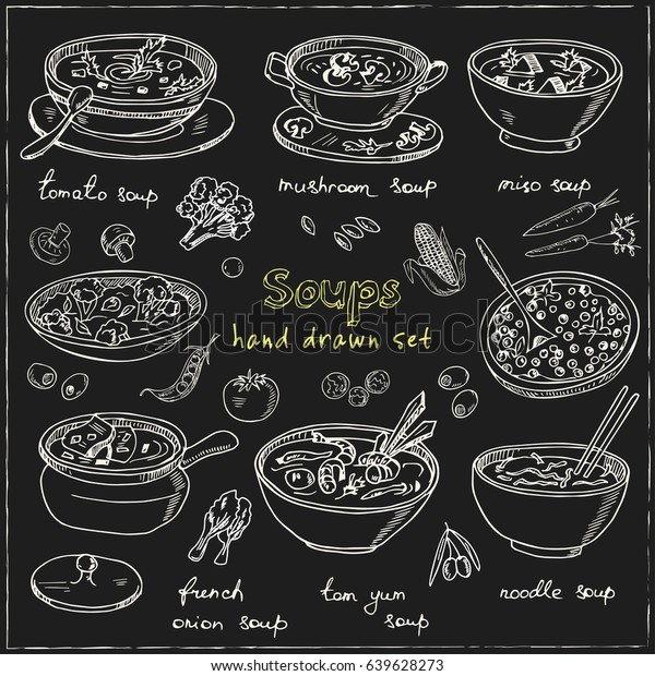 Vector Set International Soups Hand Drawn Stock Vector (Royalty Free ...