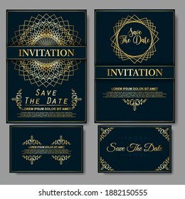 Vector Set Invitation Card Gold Colored Stock Vector (Royalty Free ...