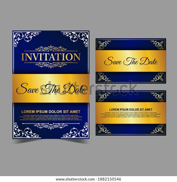 Vector Set Invitation Card Gold Colored Stock Vector (Royalty Free ...