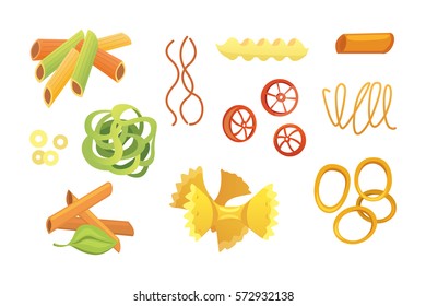 Set Italian Pasta Cartoon Style Different Stock Illustration 1074928331