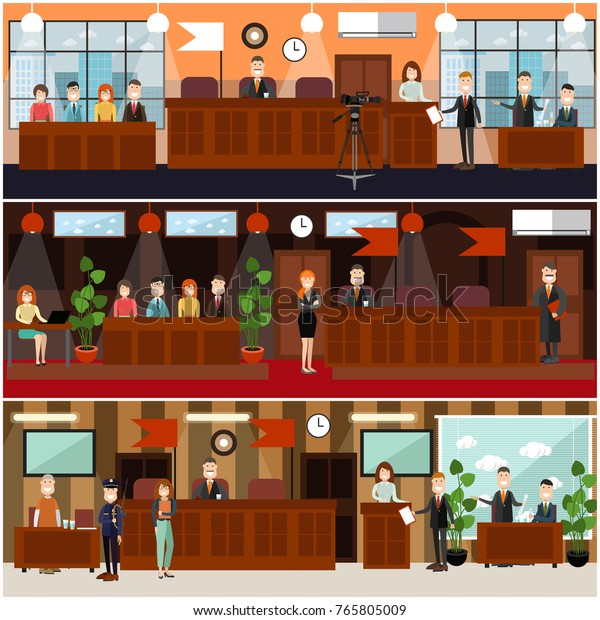 Vector Set Legal Trial Scenes Judge Stock Vector (Royalty Free ...