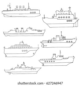 Vector Set Line Drawing Ships Hand Stock Vector (Royalty Free ...