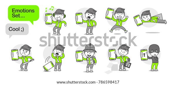 Vector Set Man Phone Emotions Mood Stock Vector (Royalty Free ...