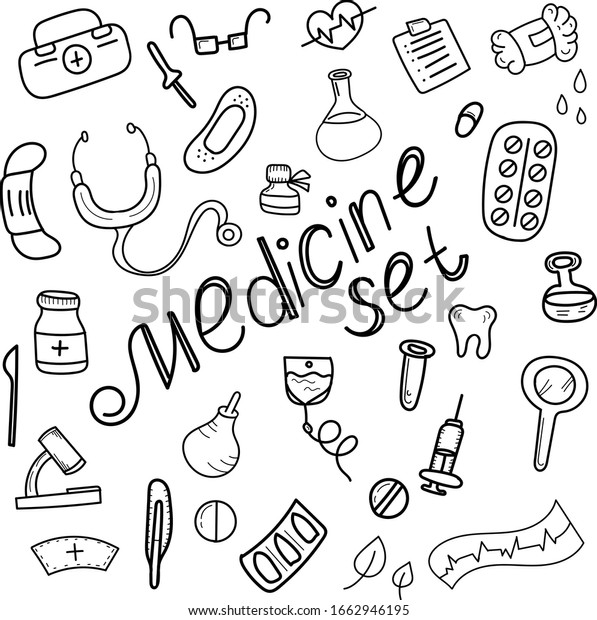 Vector Set Medical Supplies Doodle Style Stock Vector (Royalty Free ...