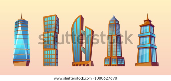 Vector Set Modern Buildings Cartoon Style Stock Vector (Royalty Free ...