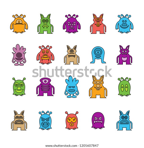 Vector Set Monster Cartoon Icons Color Stock Vector (Royalty Free ...