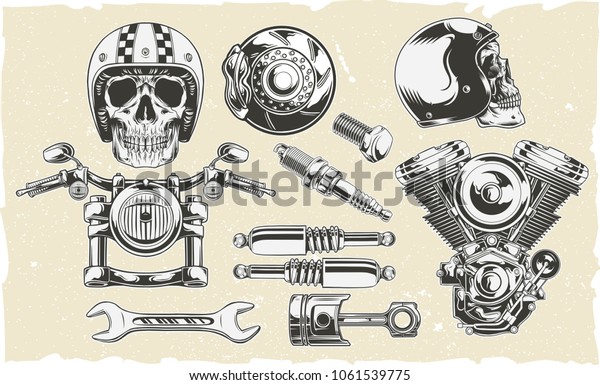 Vector Set Motorcycle Parts Vector Illustration Stock Vector (Royalty ...
