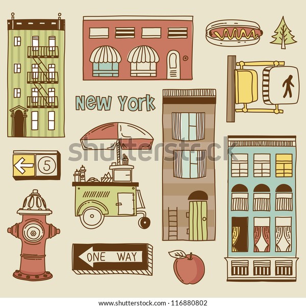 Vector Set New York City Icons Stock Vector (Royalty Free) 116880802 ...