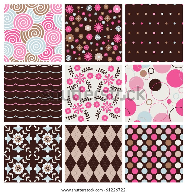 Vector Set Nine Colorful Seamless Pattern Stock Vector (Royalty Free ...