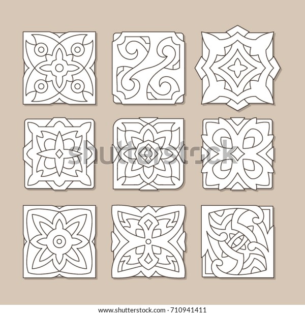 Vector Set Nine Relief Line Black Stock Vector (Royalty Free) 710941411 ...