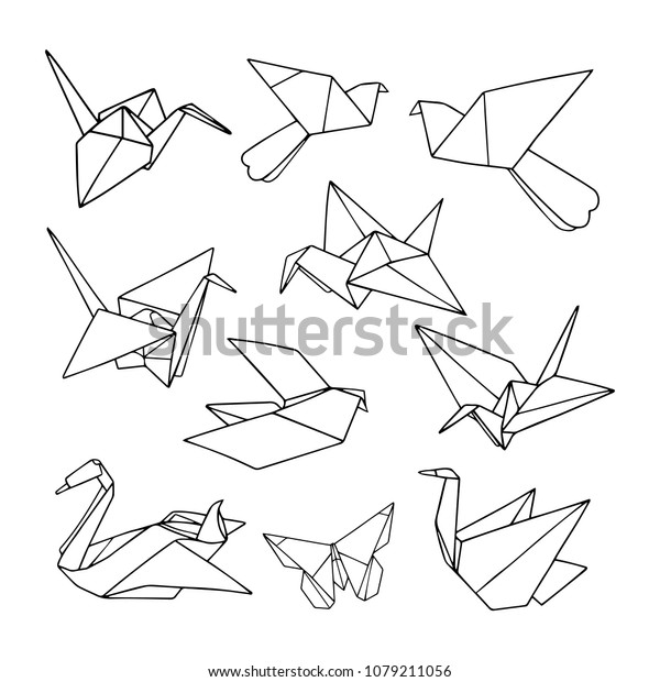 Vector Set Origami Birds Lovely Hand Stock Vector (Royalty Free ...
