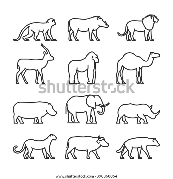 Vector Set Outline African Animals Monkey Stock Vector (Royalty Free ...