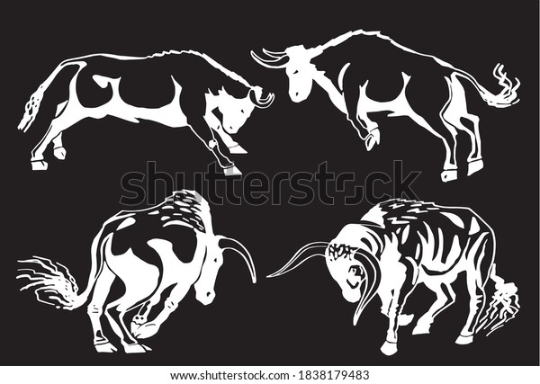 Vector Set Oxen On Black Background Stock Vector (Royalty Free ...