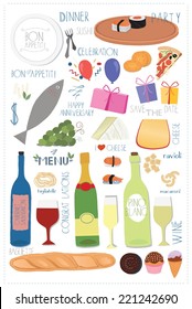 Vector Set Party Food Icons Hand Stock Vector (Royalty Free) 221242690 ...