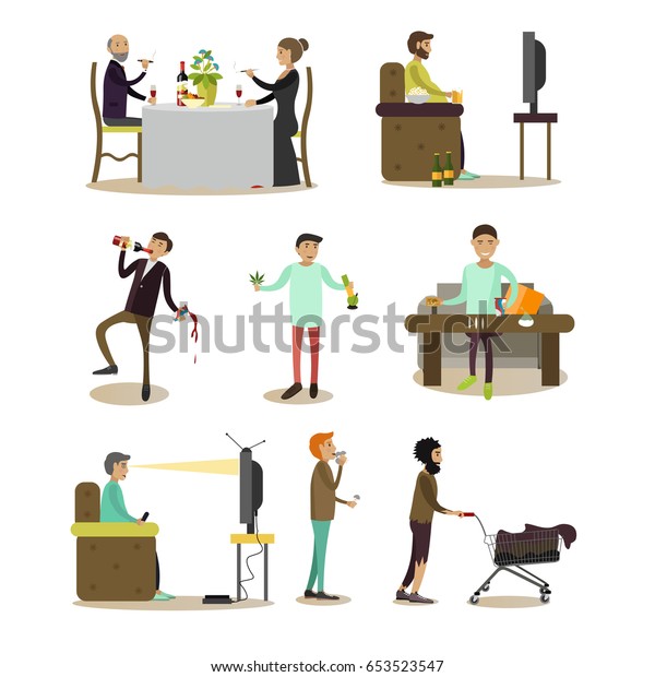 Vector Set People Bad Habits Isolated Stock Vector (Royalty Free) 653523547