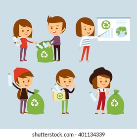 Vector Set People Gathering Plastic Waste Stock Vector (Royalty Free ...