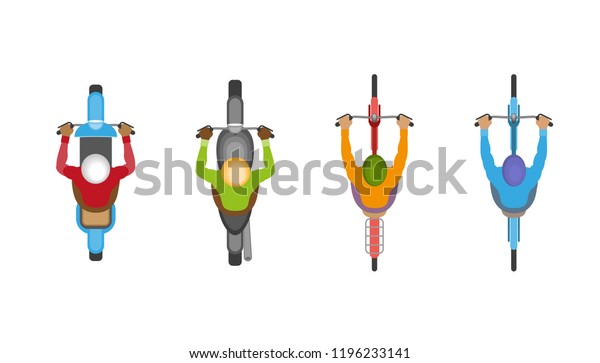 Vector Set People On Motorcycles Bicycles Stock Vector (Royalty Free ...