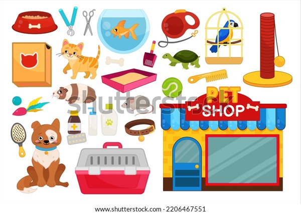 Vector Set Pet Shop Cartoon Cute Stock Vector (Royalty Free) 2206467551 ...