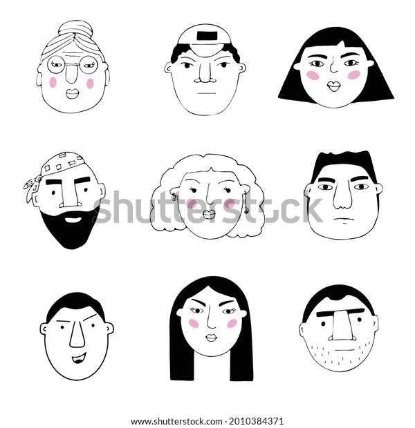 Vector Set Portraits People Cartoon Funny Stock Vector (Royalty Free ...
