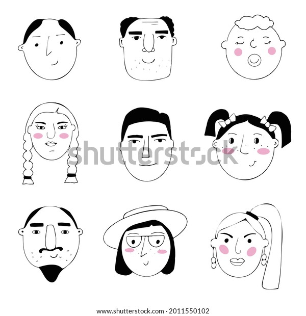 Vector Set Portraits People Cartoon Funny Stock Vector (Royalty Free ...