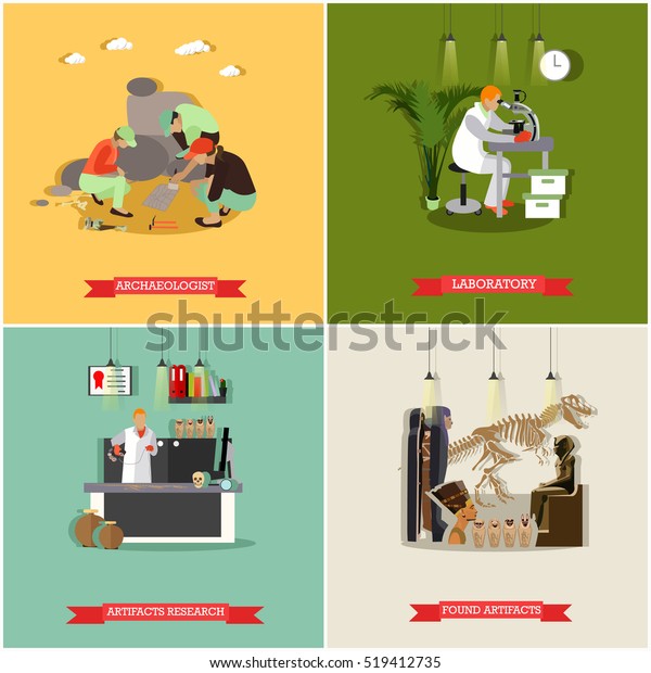 Vector Set Posters Banners Archaeologists Work Stock Vector (Royalty ...