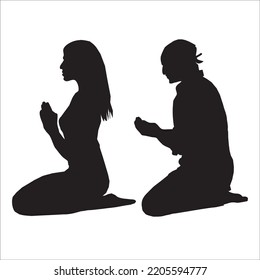 Vector Set Praying People Silhouettes Illustration Stock Vector ...