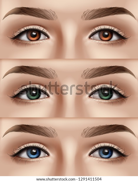 Vector Set Realistic Female Face Blue Stock Vector (Royalty Free ...