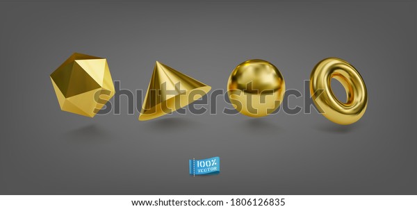 Vector Set of Realistic Golden Geometric Forms. Isolated geometry ...
