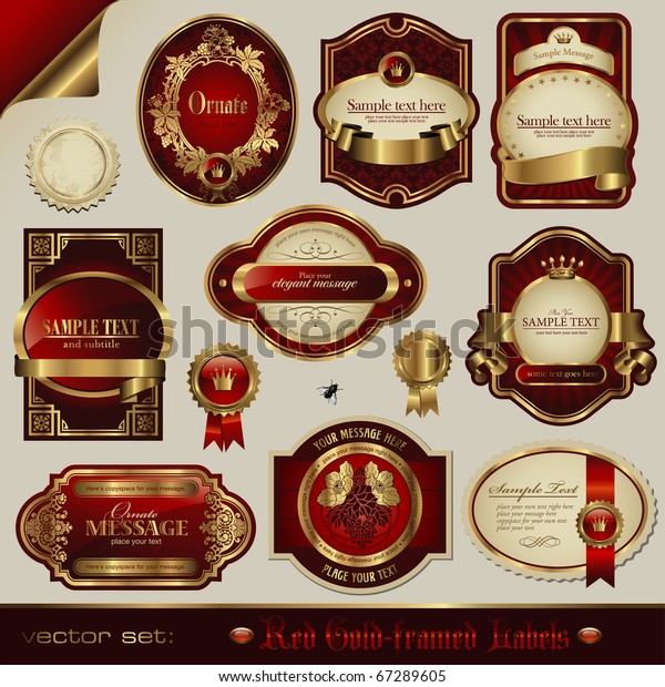 Vector Set Red Golden Labels Different Stock Vector (Royalty Free ...