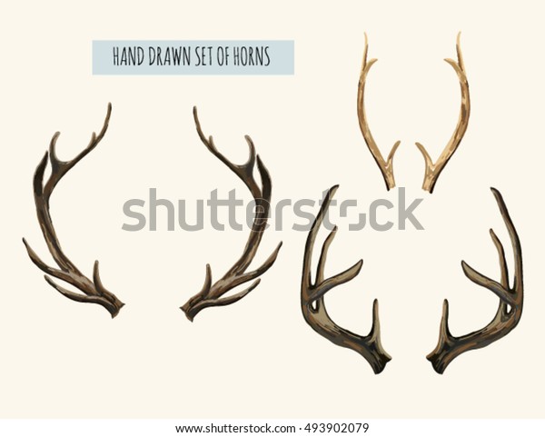 Vector Set Reindeer Horns Hand Drawn Stock Vector (Royalty Free ...