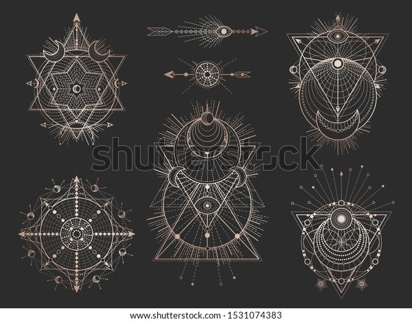 Vector Set Sacred Geometric Symbols Figures Stock Vector (Royalty Free ...
