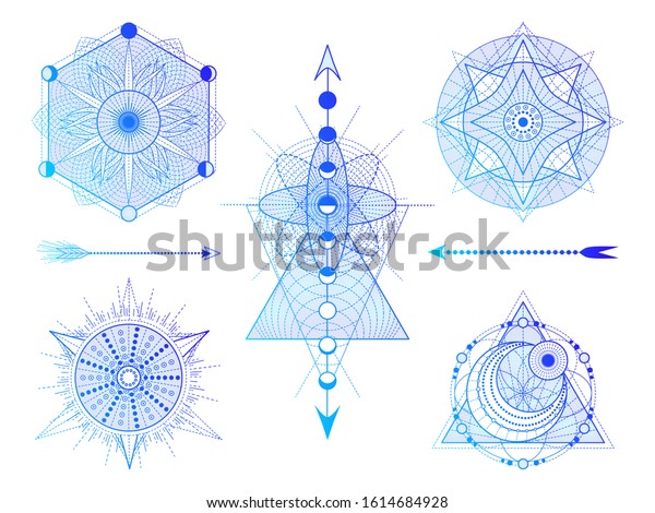 Vector Set Sacred Geometry Symbols Moon Stock Vector (Royalty Free ...